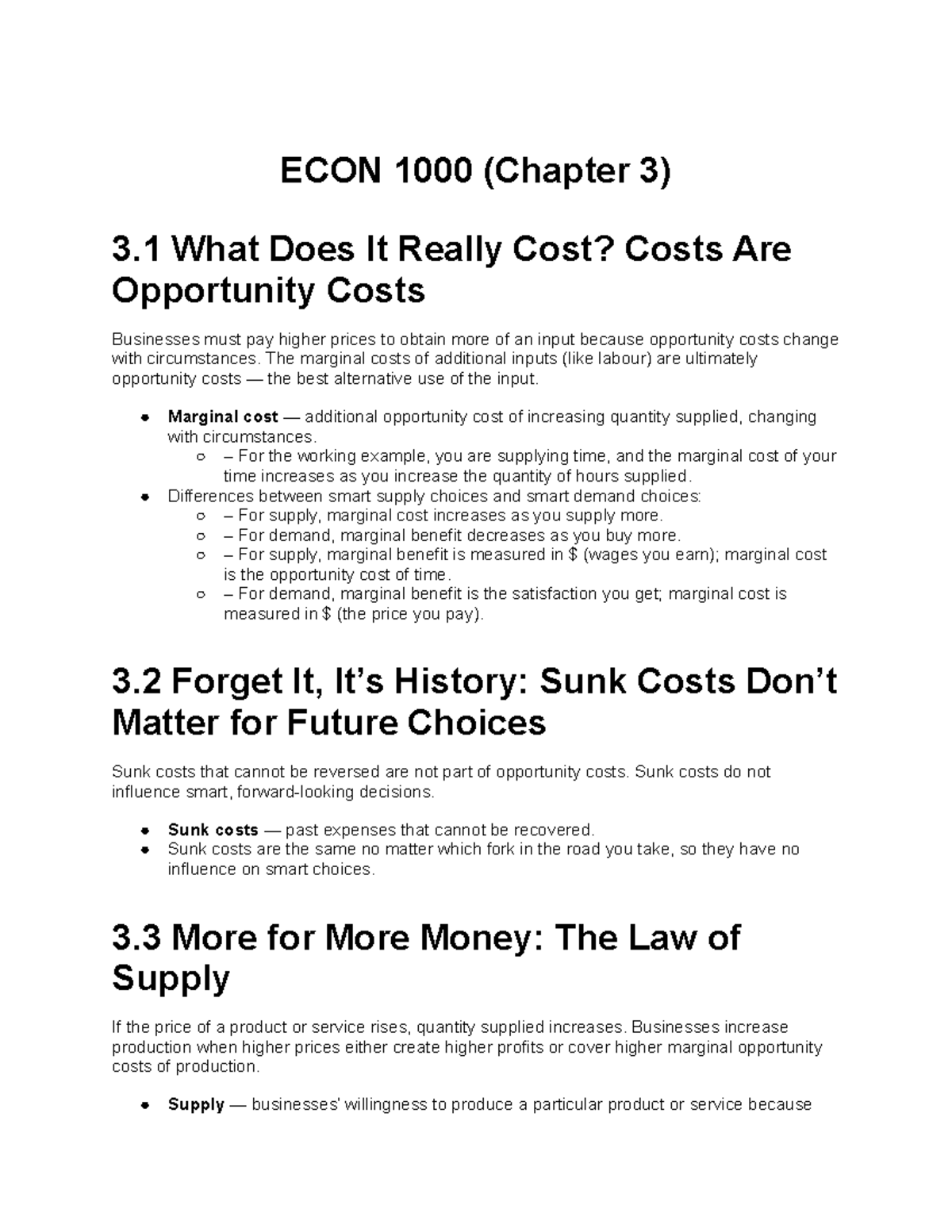 ECON 1000 (Chapter 3)(introduction to microeconomics) - ECON 1000 ...