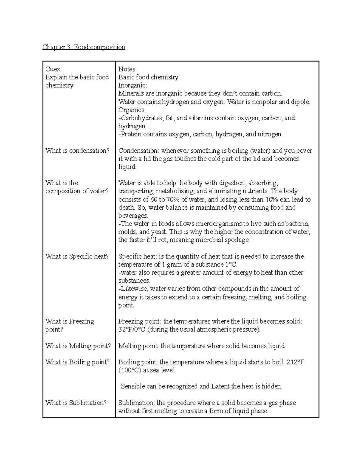 DFN 120 Chapter #3 Notes - Chapter 3: Food composition Cues: Explain ...