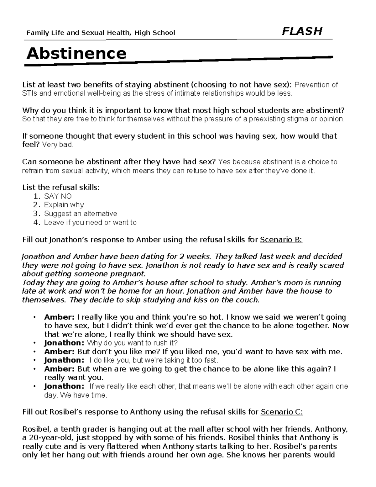 Abstinence and Preventing HIV STDs FHO 2021 - Family Life and Sexual ...