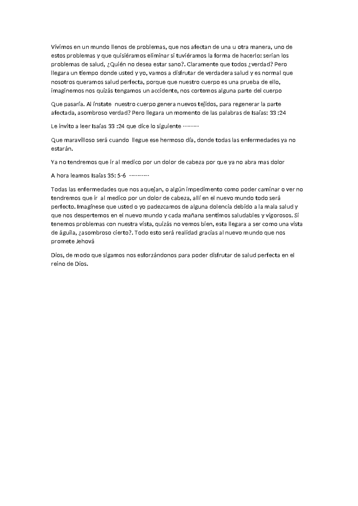 Discurso de michale - wdwdwd - Vivimos en un mundo llenos de problemas ...