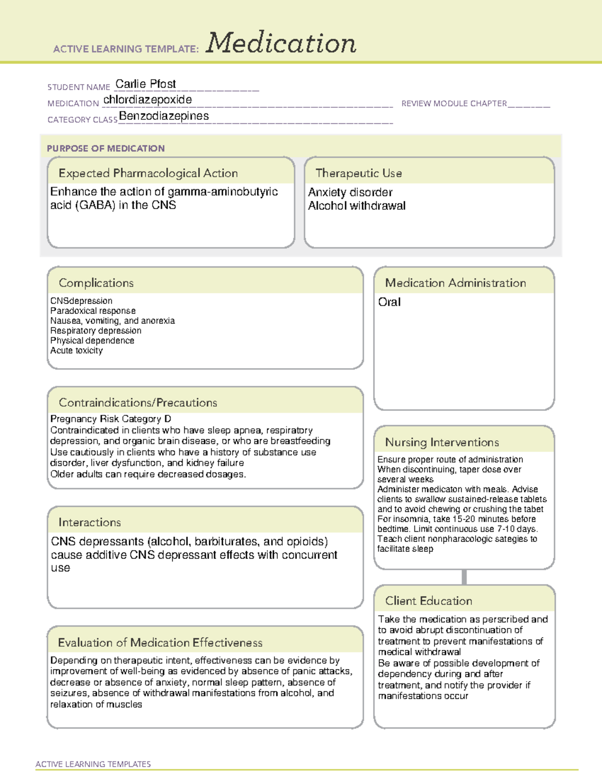 Medication template 5 - ACTIVE LEARNING TEMPLATES Medication STUDENT ...