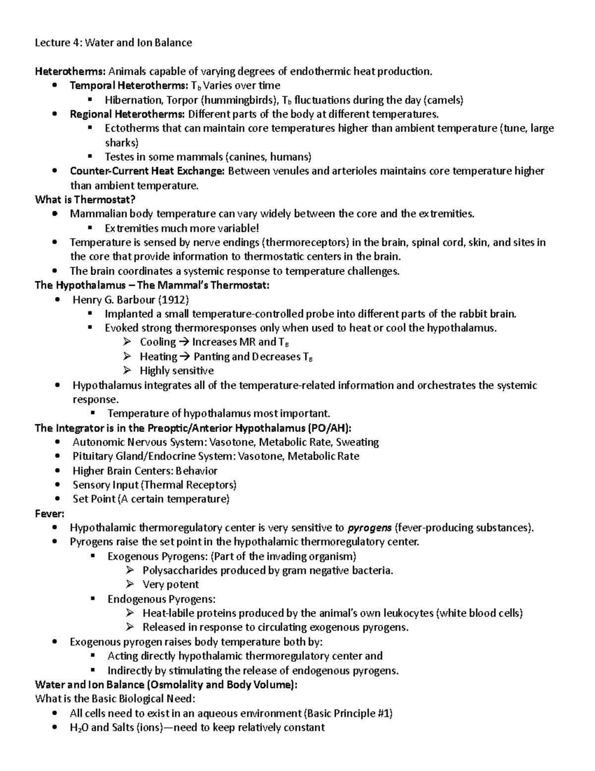 Water & Ion Balance - Lecture 4: Water and Ion Balance Heterotherms ...