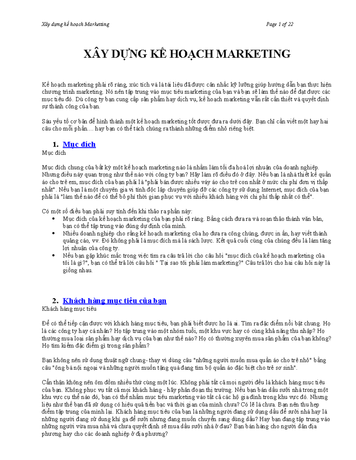 Xd ke hoach marketing - 3333r3 - XÂY DỰNG KẾ HOẠCH MARKETING Kế hoạch marketing phải rõ ràng ...