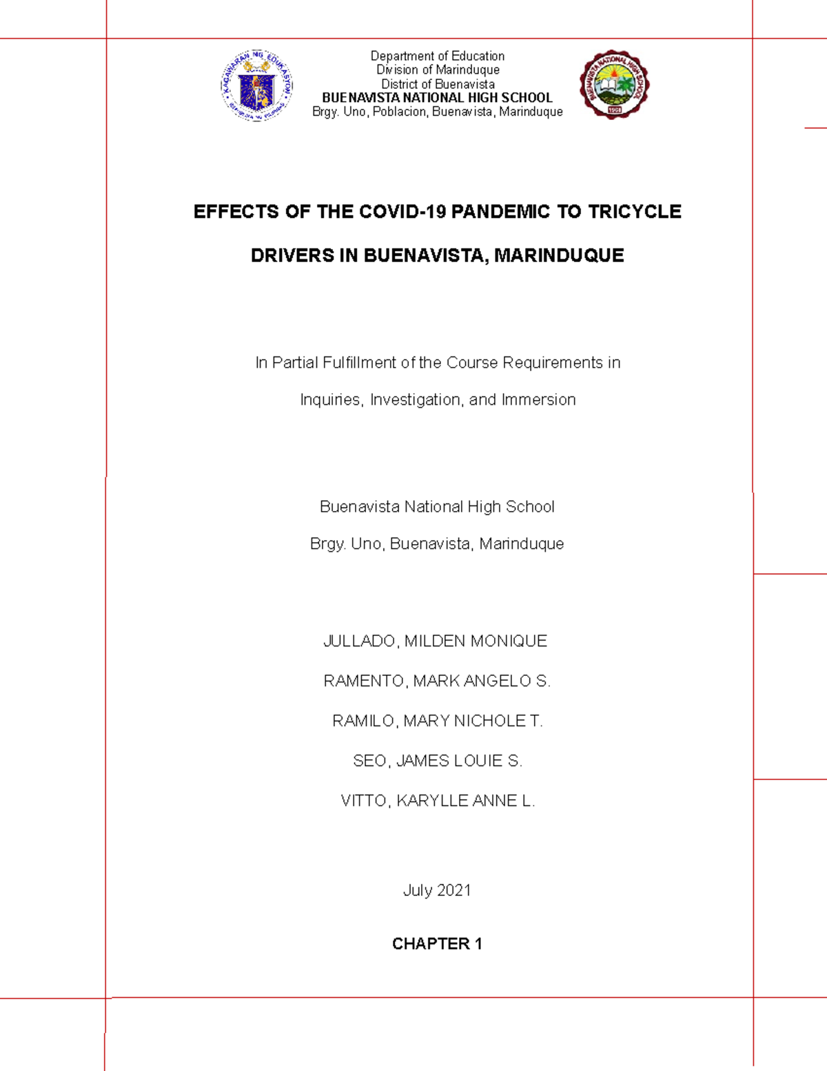 Group-8-3Is - Research - BUENAVISTA NATIONAL HIGH SCHOOL District of Buenavista Brgy. Uno, - Studocu