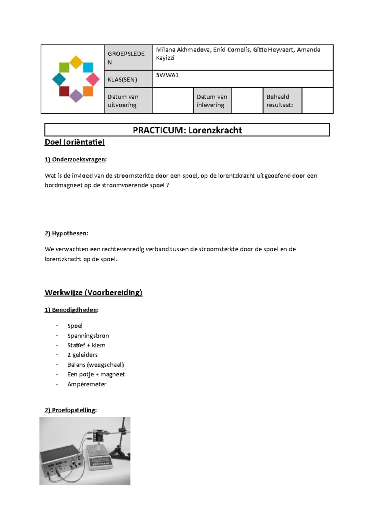 Practicum Lorenzkracht 2.juiste versie - GROEPSLEDE N Milana Akhmadova ...