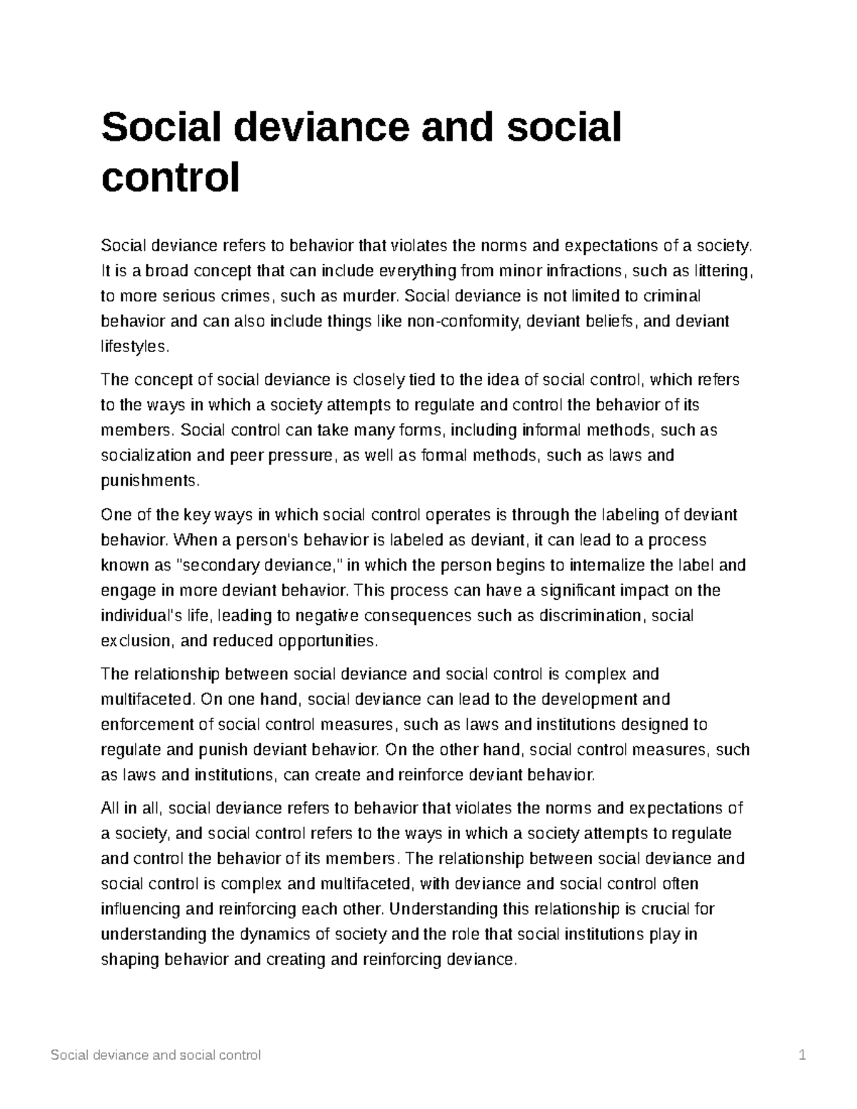 Social deviance and social control - It is a broad concept that can ...