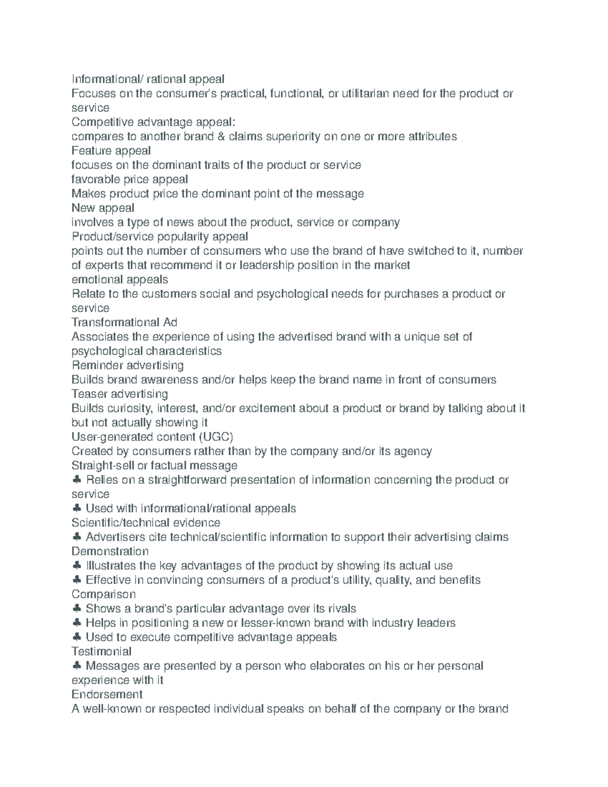 Market 7 - summary - rational appeal Focuses on the practical ...