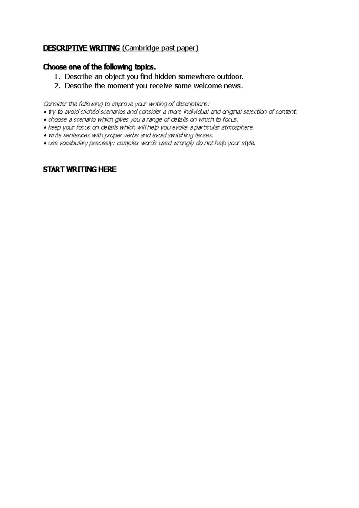 Descriptive Writing - lecture notes - DESCRIPTIVE WRITING (Cambridge ...