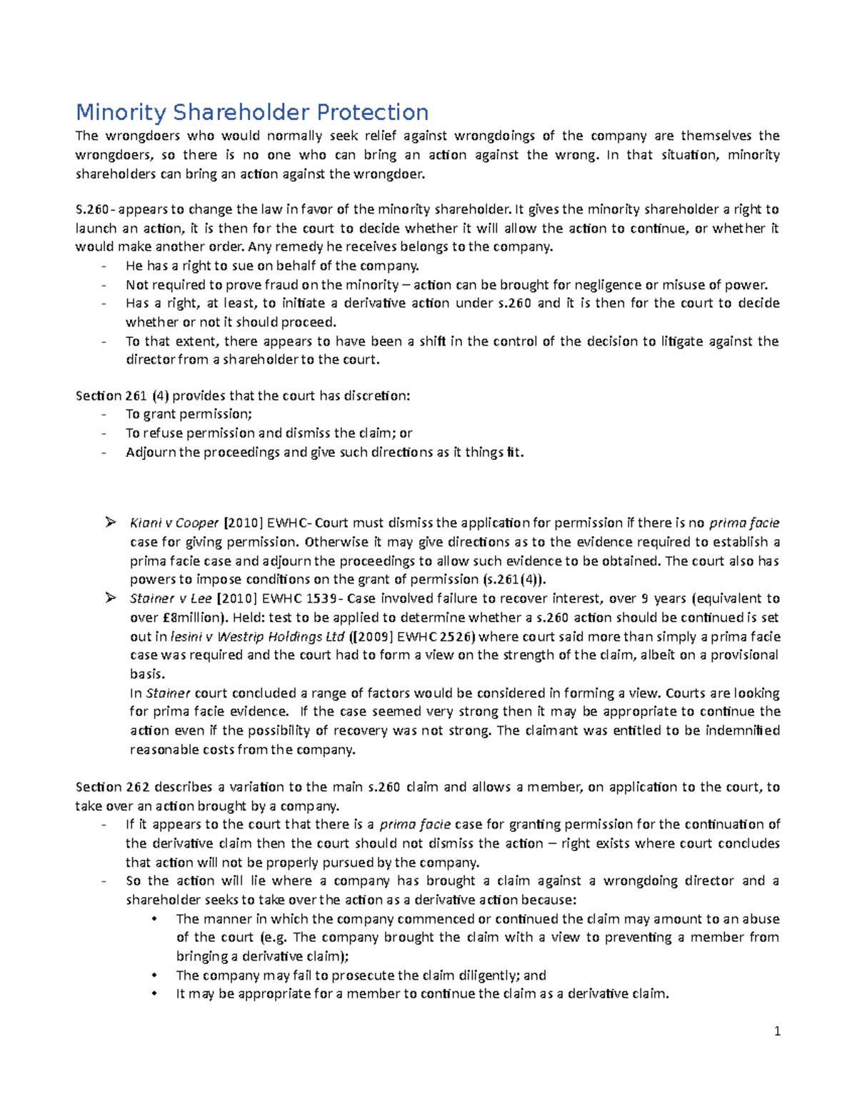 4 Minority Shareholder Protection - In that situation, minority ...
