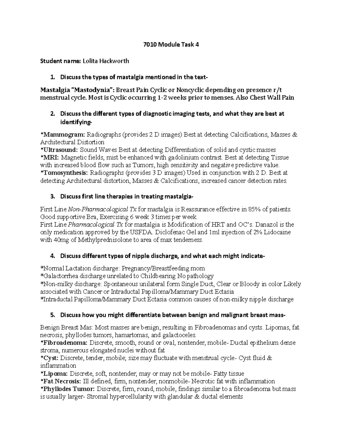 Nurs 7010 Module Task #4 - 7010 Module Task 4 Student name: Lolita ...