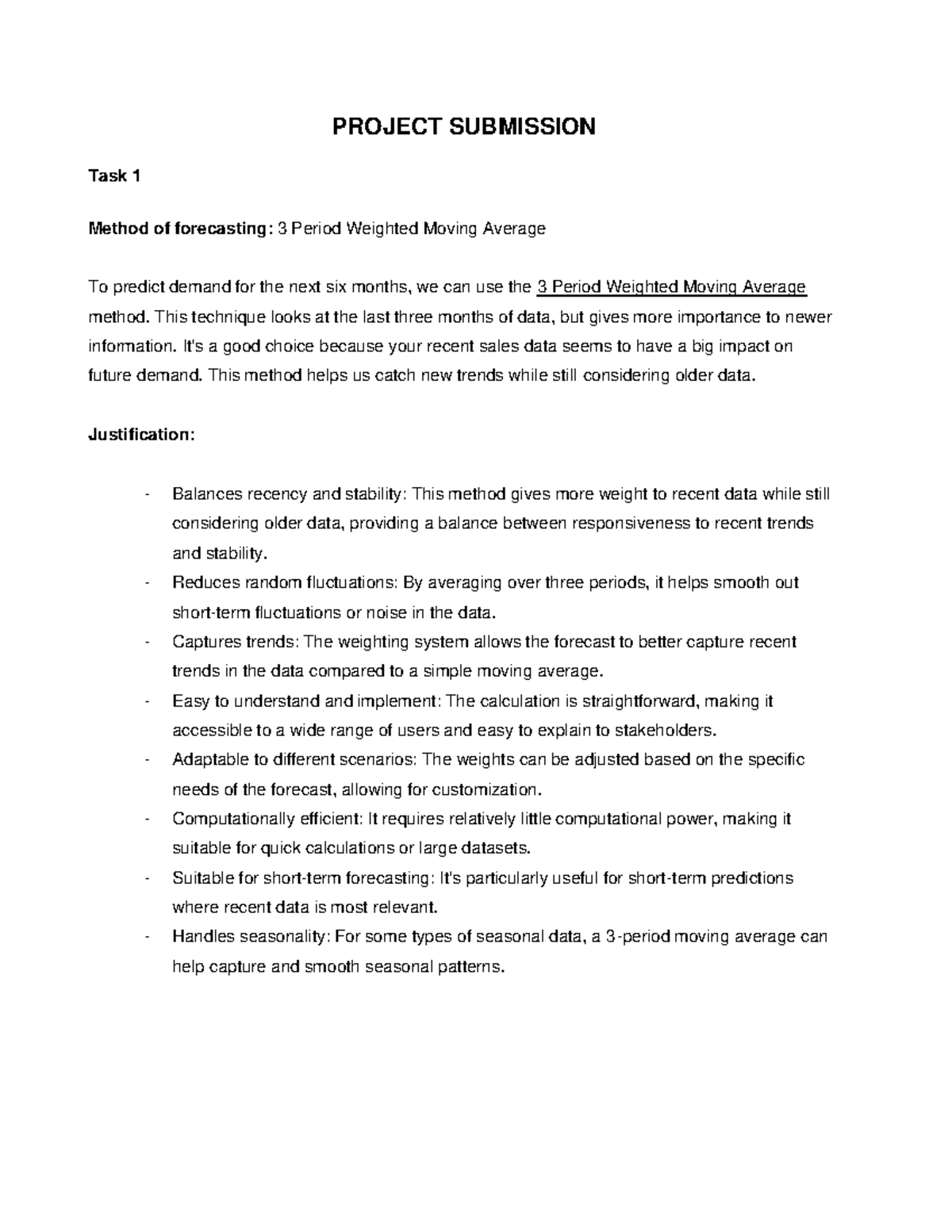 Opscmproject Prathamesh Sarang - PROJECT SUBMISSION Task 1 Method of forecasting: 3 Period ...