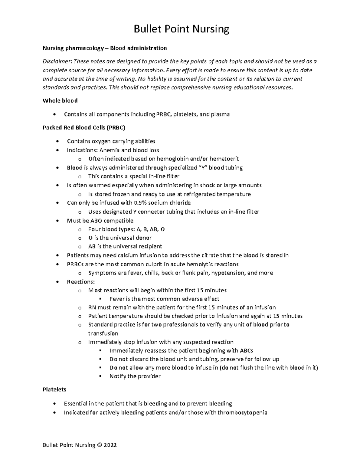 Pharmacology - Blood administration - Bullet Point Nursing Bullet Point ...