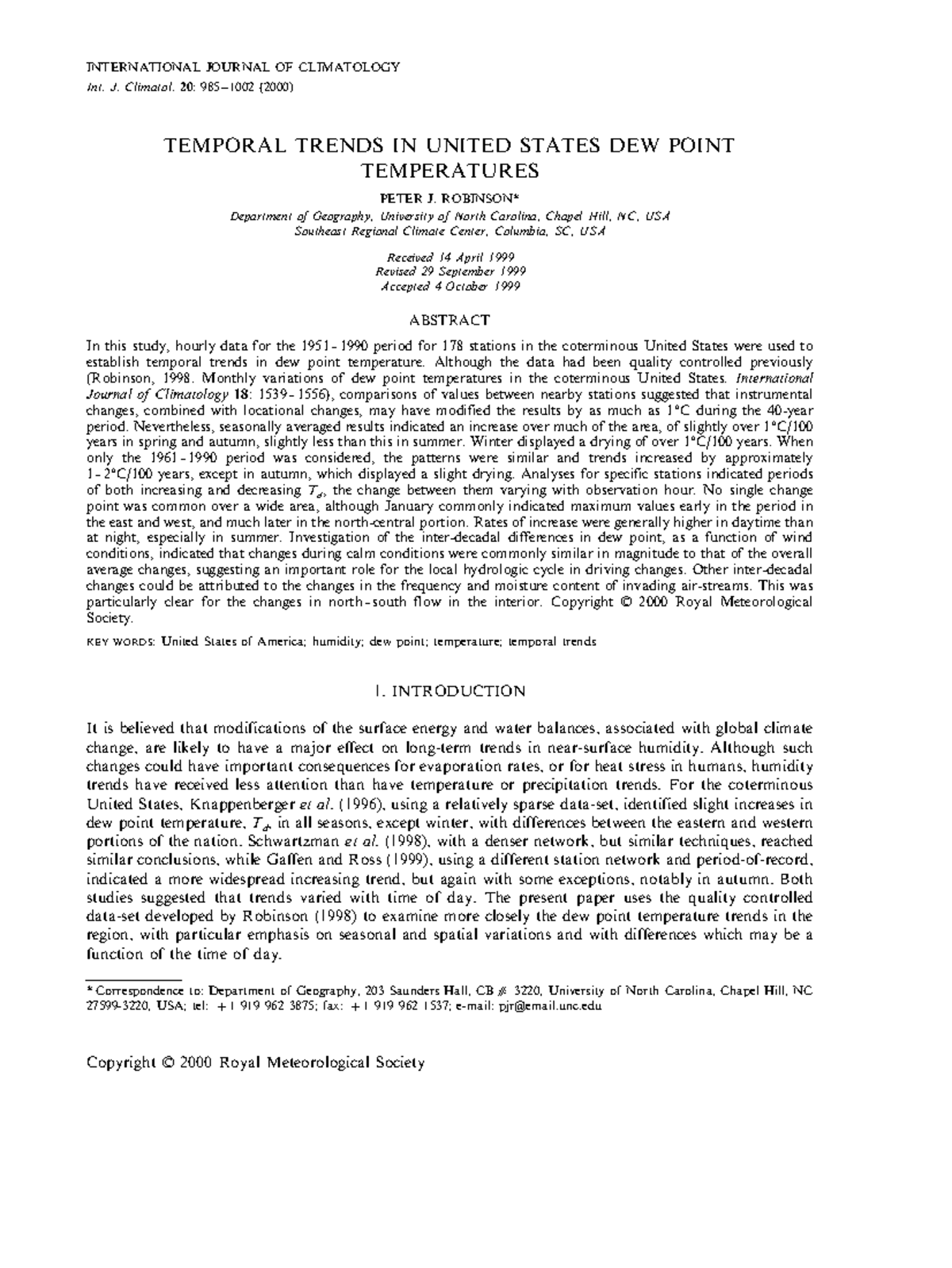 Robinson 2000 a - higrometro - INTERNATIONAL JOURNAL OF CLIMATOLOGY Int ...
