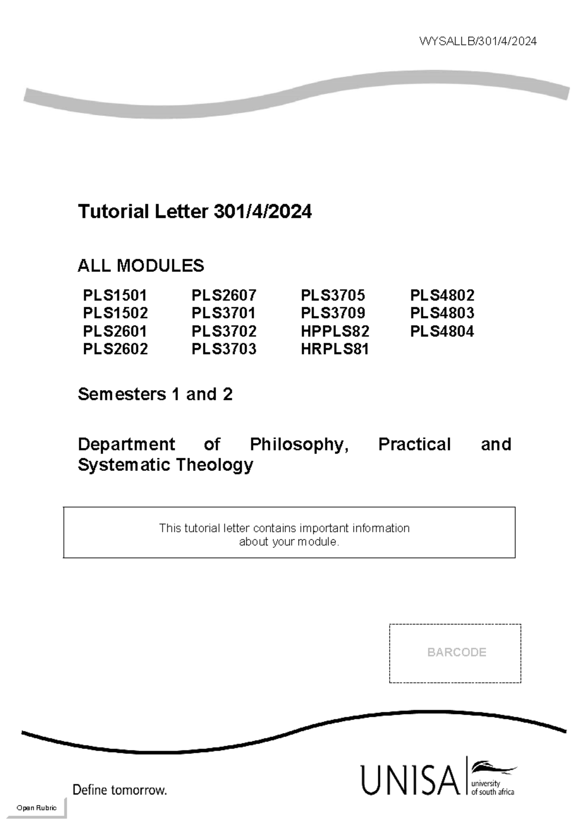 Wysallb 301 2024 4 b - NOTES ON CHAPTER 1 TILL 5 - WYSALLB/301/4 ...