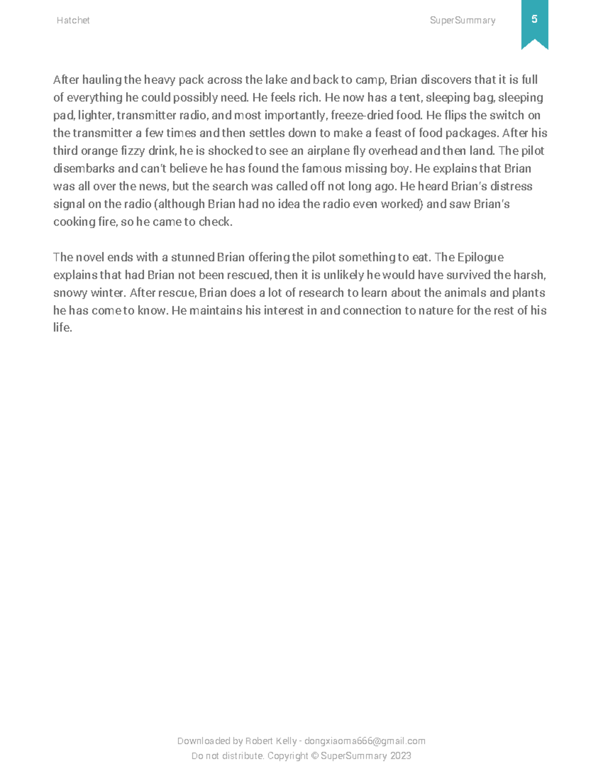 Hatchet - Super Summary Study Guide 6 - After hauling the heavy pack ...