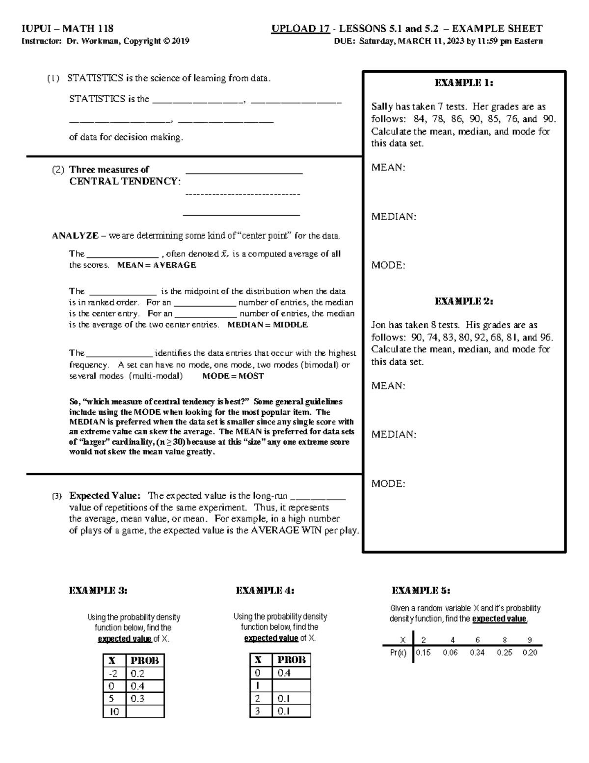 Upload 17 - Lesson 5.1 and 5.2 Example Sheet - due March 11 - Using the ...