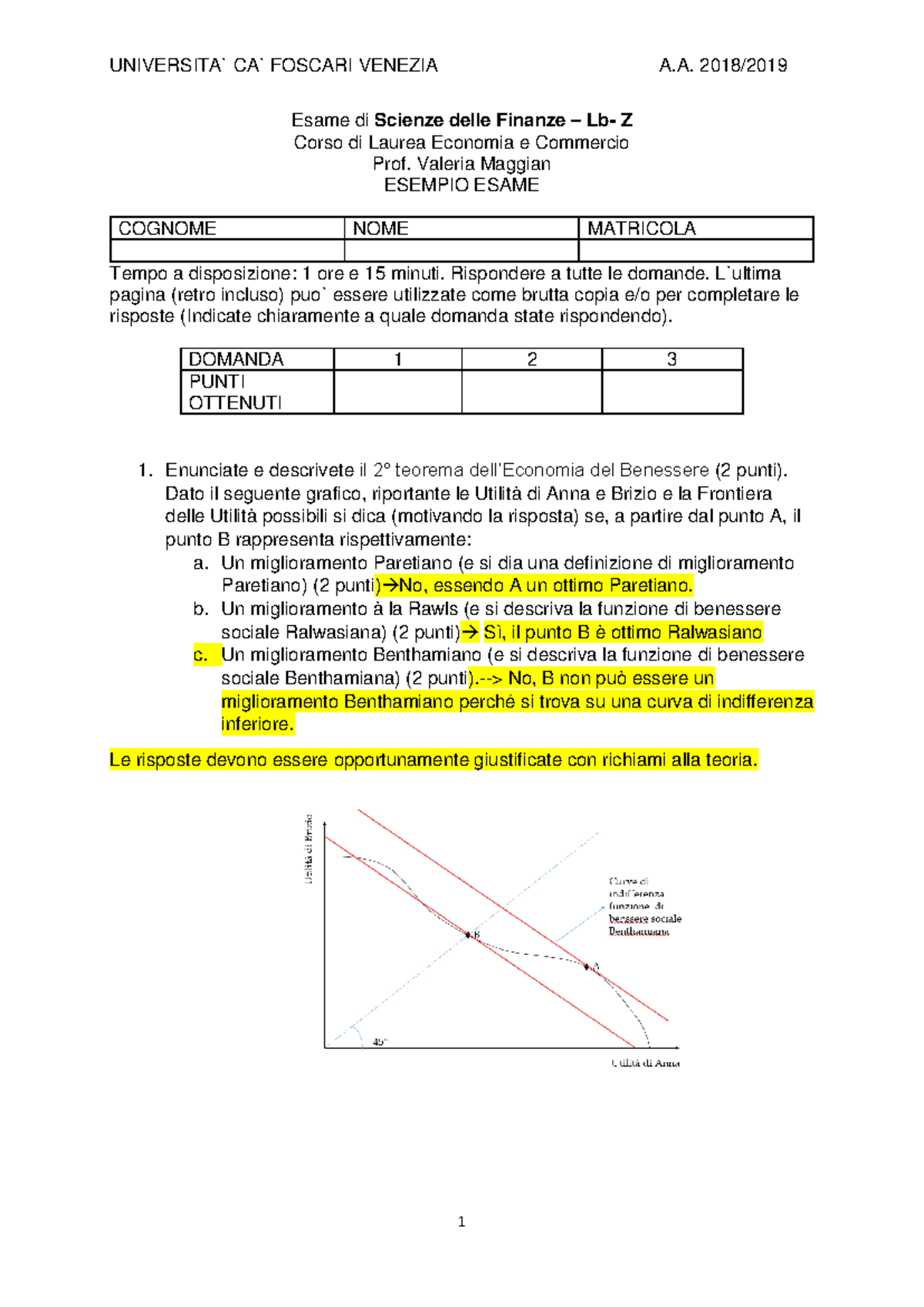 Sd F Esame Facsimile Soluzioni - Esame di Scienze delle Finanze – Lb- Z ...