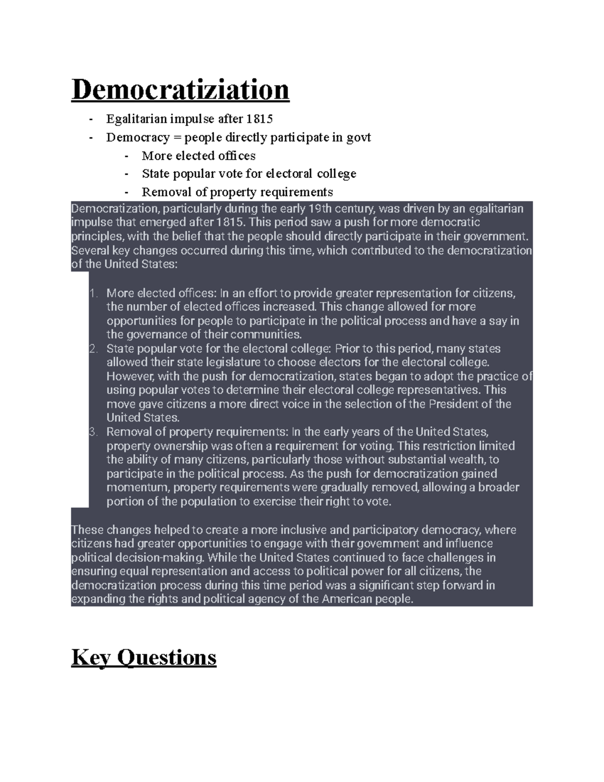 Democratiziation key questions - Democratiziation - Egalitarian impulse ...