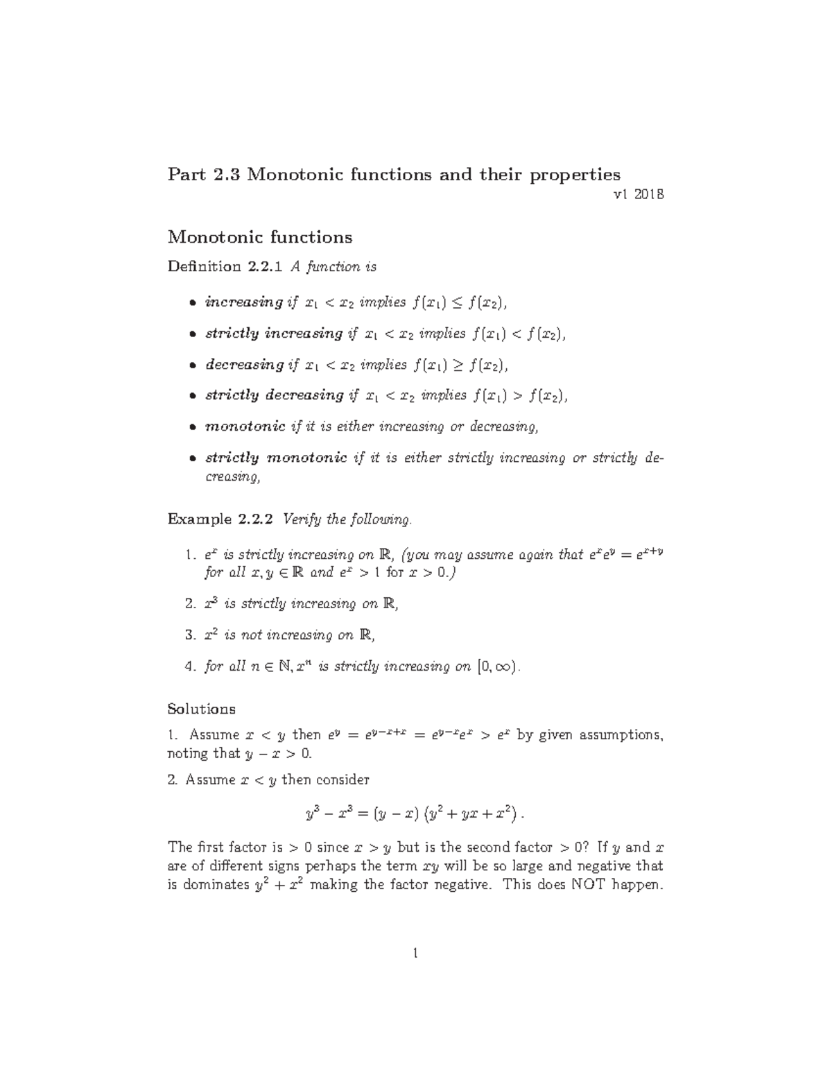 Notes Part 2-3 2018 - 123 - Part 2 Monotonic functions and their ...