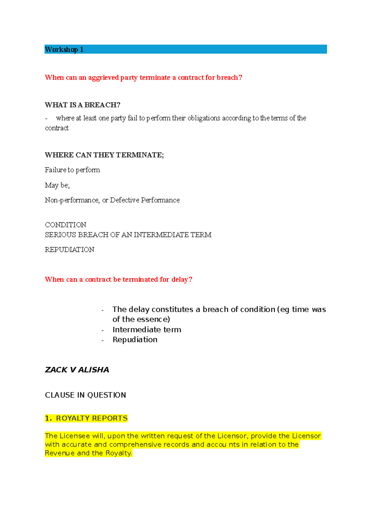Workshop 1 important points - Workshop 1 When can an aggrieved party ...