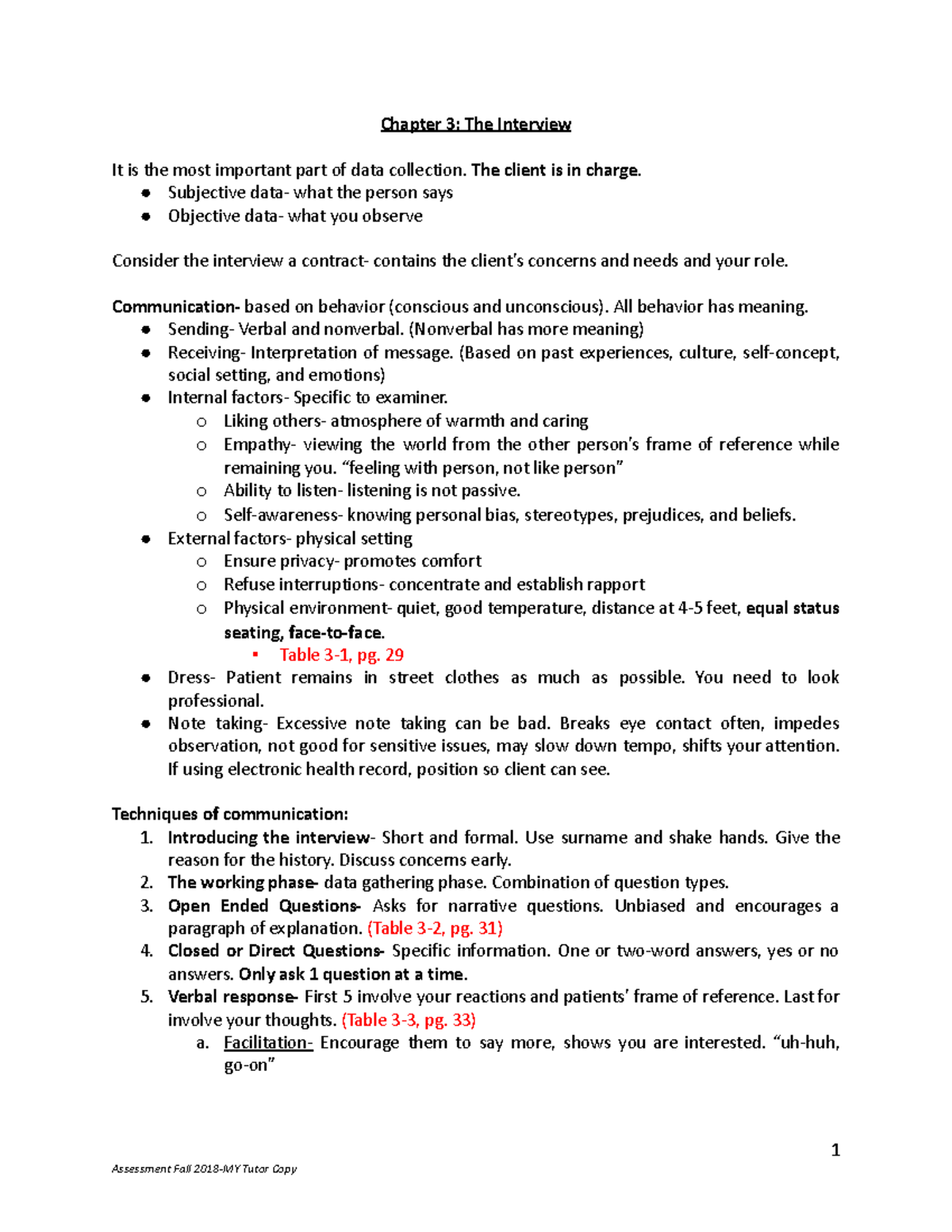 J1 All of Assessment Tutor Notes - Chapter 3: The Interview It is the ...