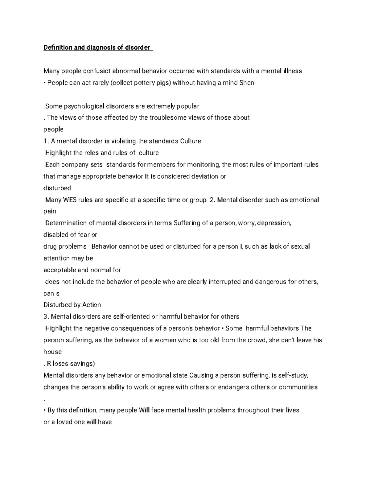 Psych 1107 Notes Definition and diagnosis of disorder - Definition and ...