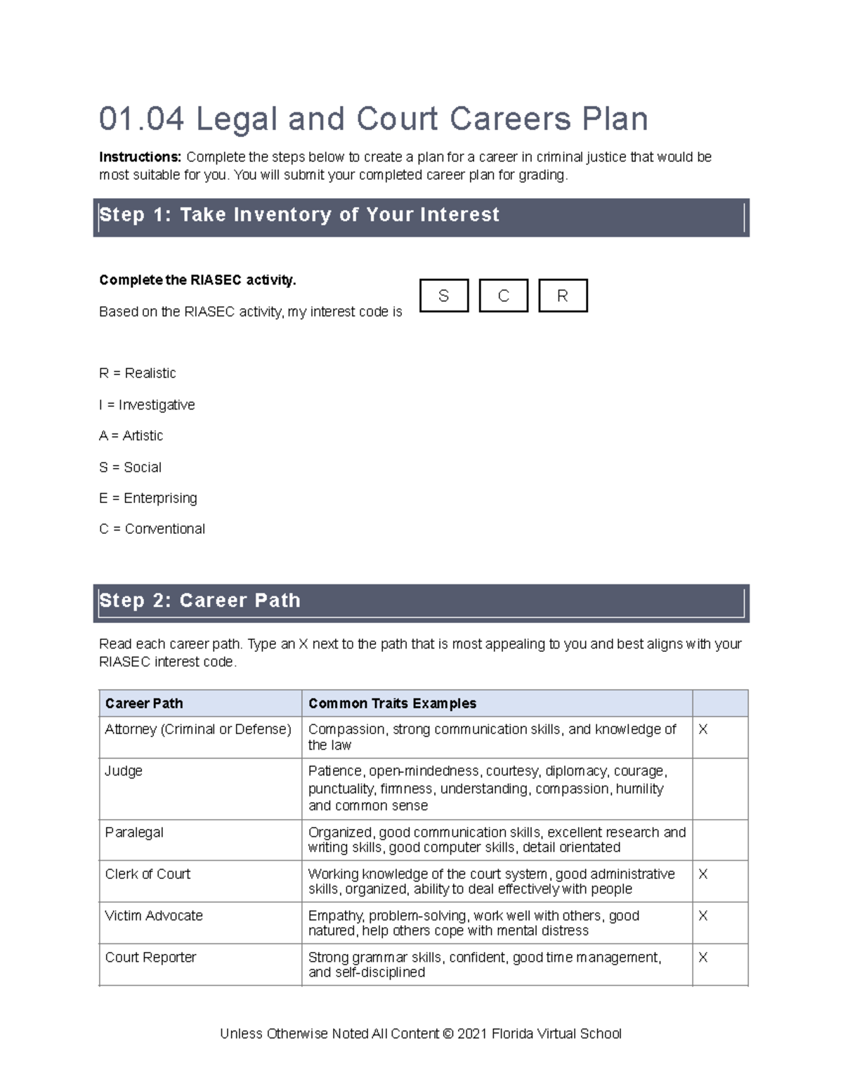 01 04 career plan jayde shairrick - 01 Legal and Court Careers Plan ...