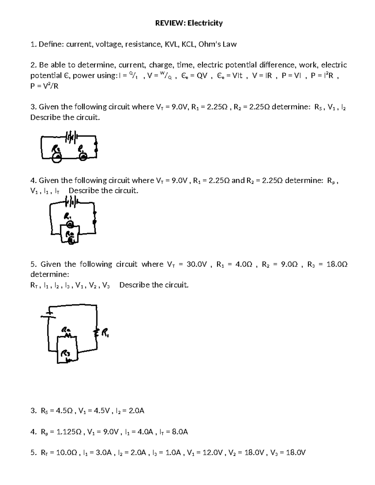 D01 Review of Electricity - REVIEW: Electricity Define: current ...