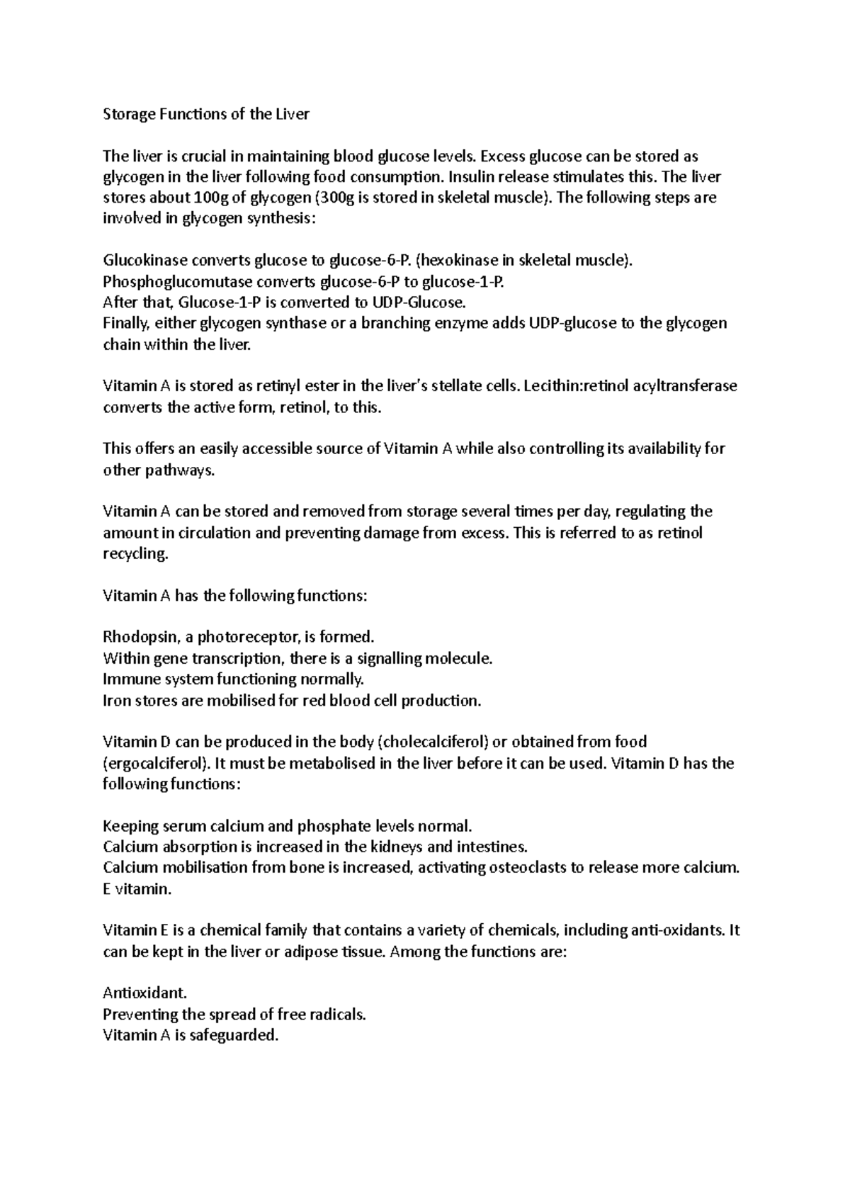 Storage Functions of the Liver - Excess glucose can be stored as ...