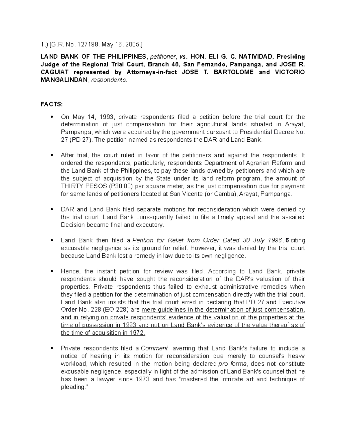 Just Compensation Cases - 1.) [G. No. 127198. May 16, 2005.] LAND BANK ...