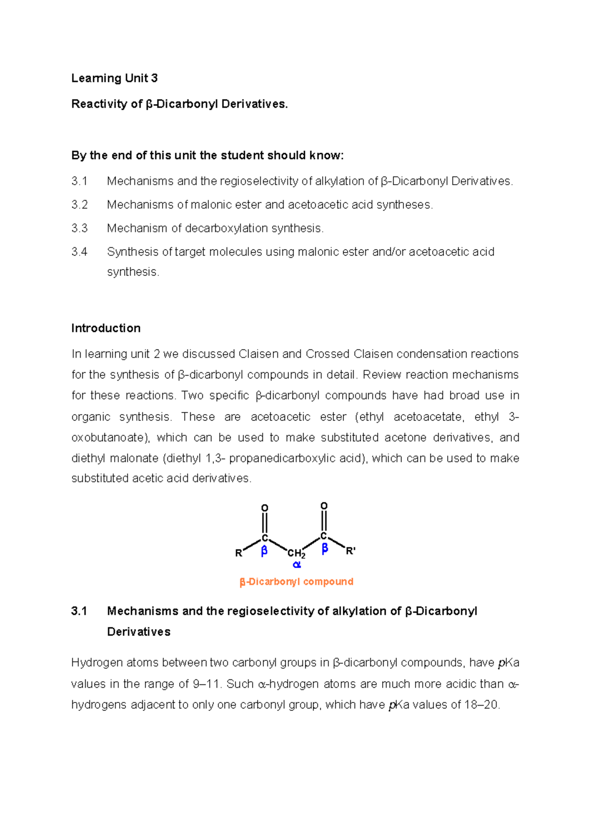 Learning Unit 3 - By the end of this unit the student should know: 3 ...