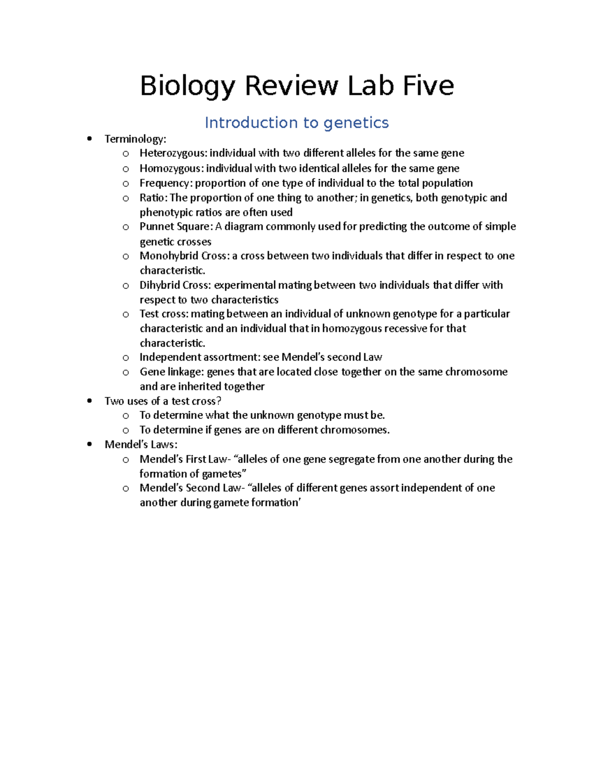 Biology Review Lab Five - Biology Review Lab Five Introduction to ...