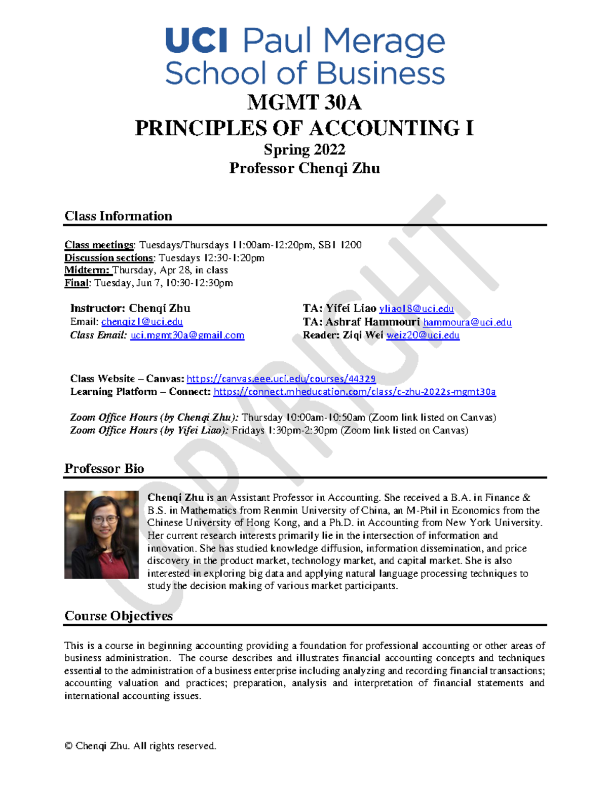 30A Syllabus Spring 2022 - MGMT 30A PRINCIPLES OF ACCOUNTING I Spring ...
