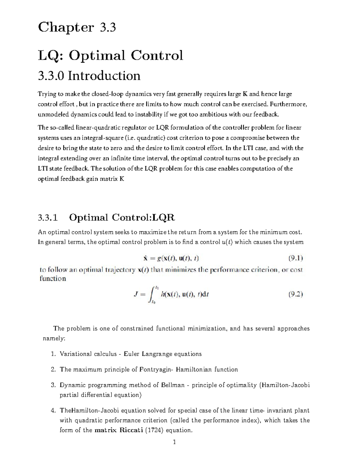 Inno2020 EMT4203 Control II Chap3.3-4 LQ Optimal - Chapter 3. LQ: Optimal Control 3.3 ...