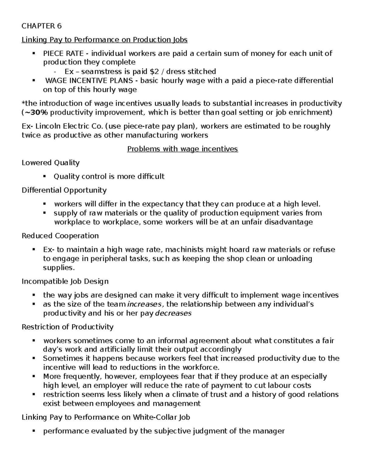 Chapter 6 - CHAPTER 6 Linking Pay to Performance on Production Jobs ...