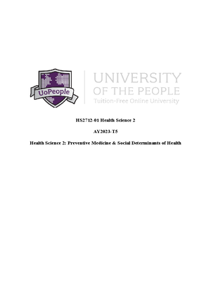 HS2712 wa1 - HS2711 - Health Science 2: Preventive Medicine & Social ...