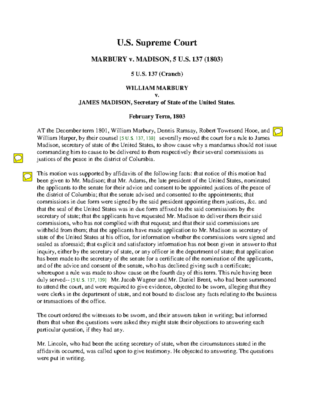 Marbury v madison full case - U. Supreme Court MARBURY v. MADISON, 5 U ...