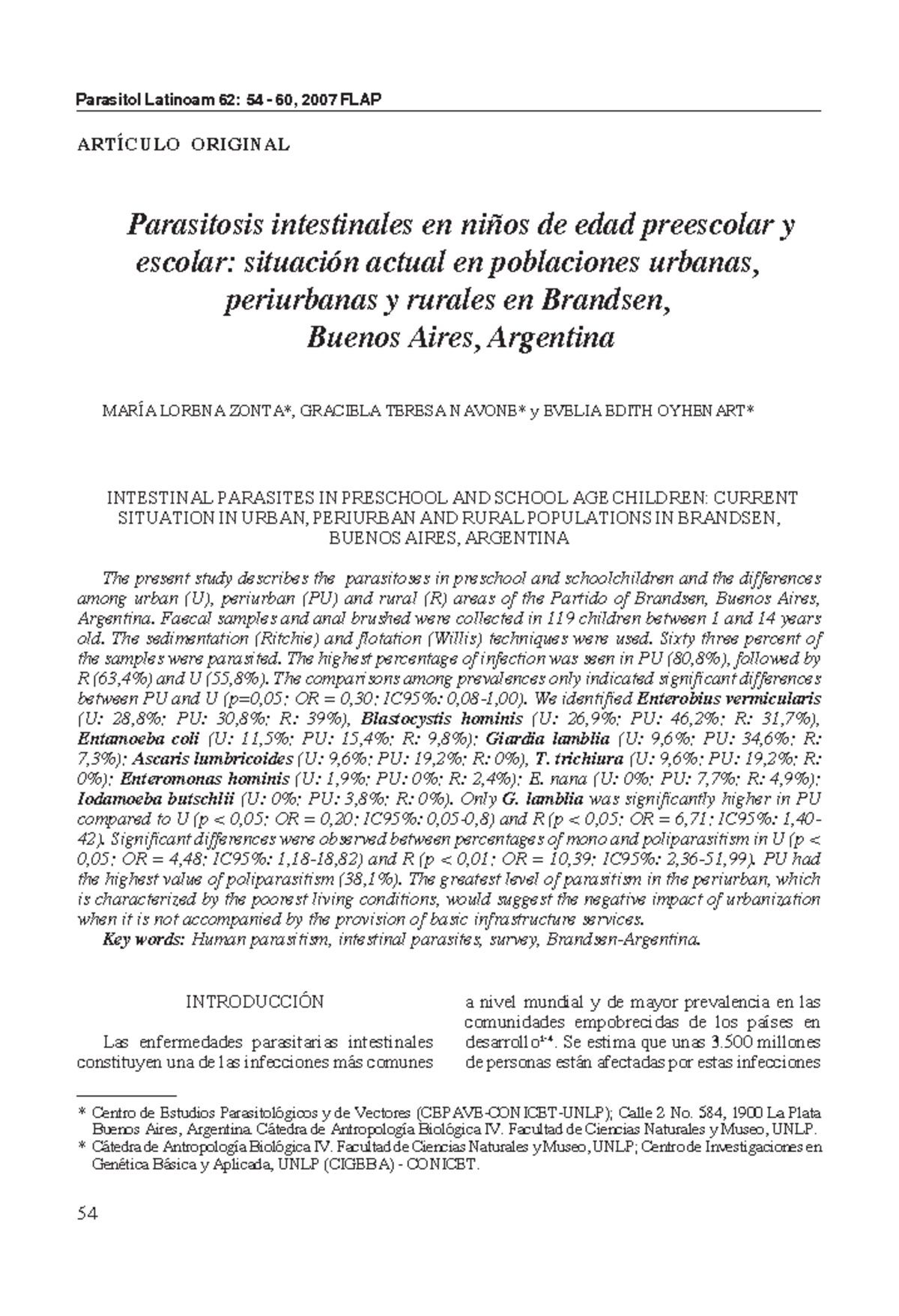 Zonta et al 2008 - Parasitosis intestinales en niños de edad preescolar ...