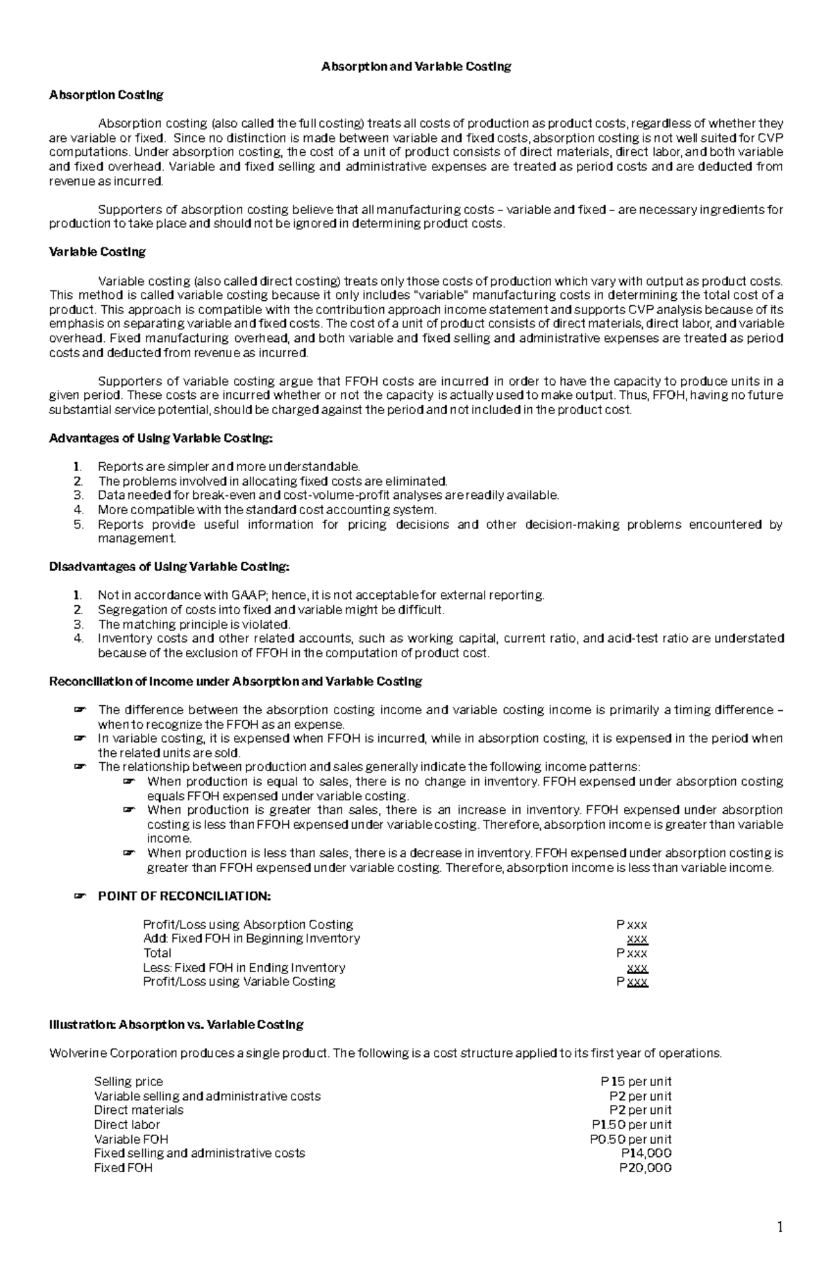 Absorption vs Variable Costing - Absorption and Variable Costing ...