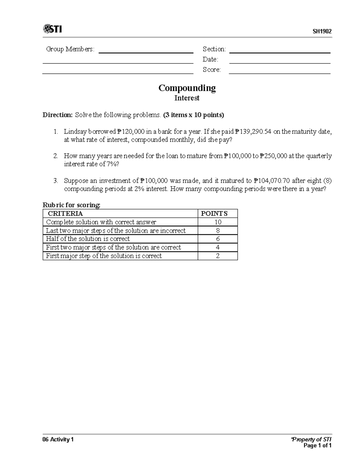 SH1902 - General Mathematics 06 Activity 1 - SH 06 Activity 1 *Property ...