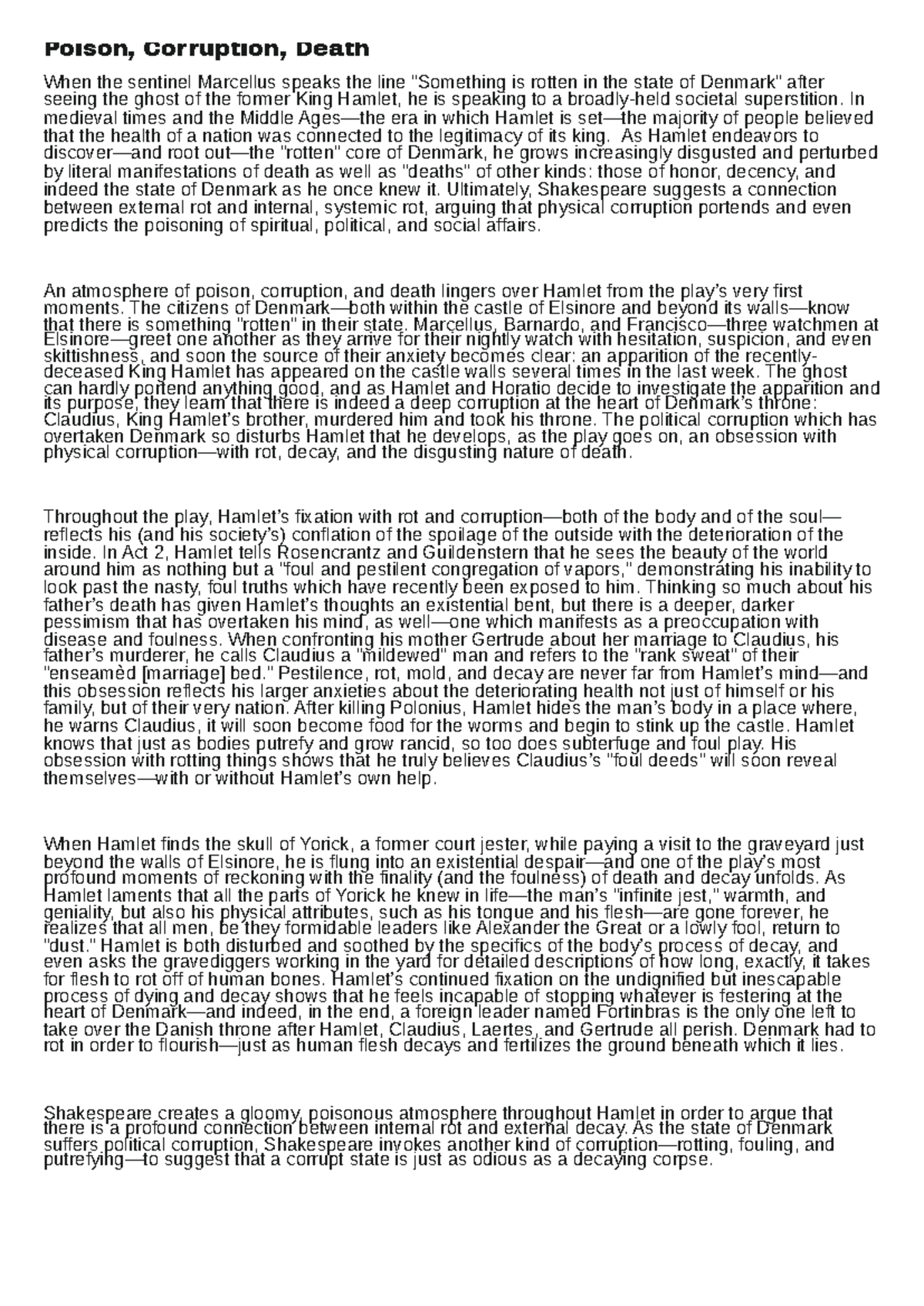 Hamlet essay theme - Poison, Corruption, Death When the sentinel ...