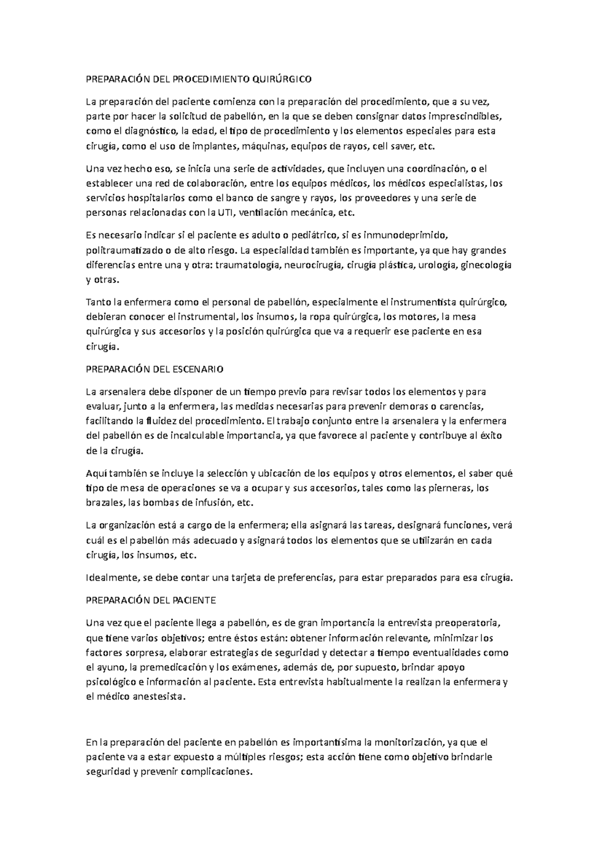 Preparacion DEL Pacente - PREPARACIÓN DEL PROCEDIMIENTO QUIRÚRGICO La ...