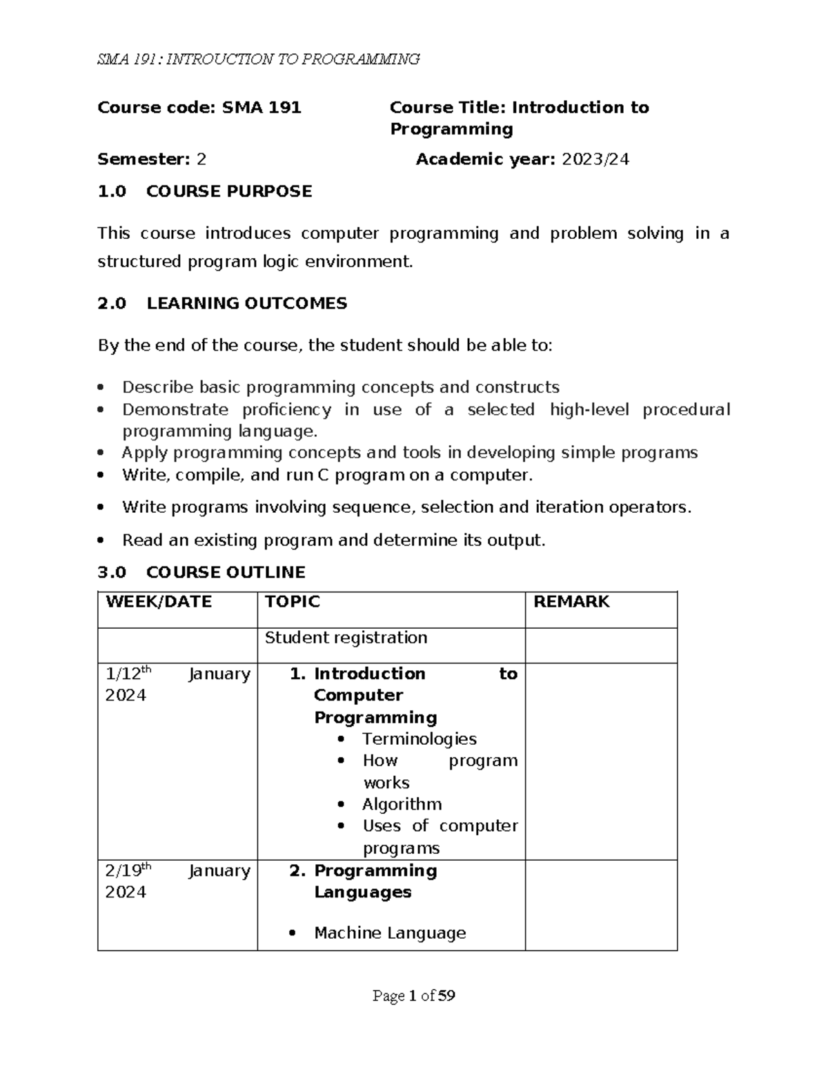 SMA 191 Notes - Course code: SMA 191 Course Title: Introduction to ...