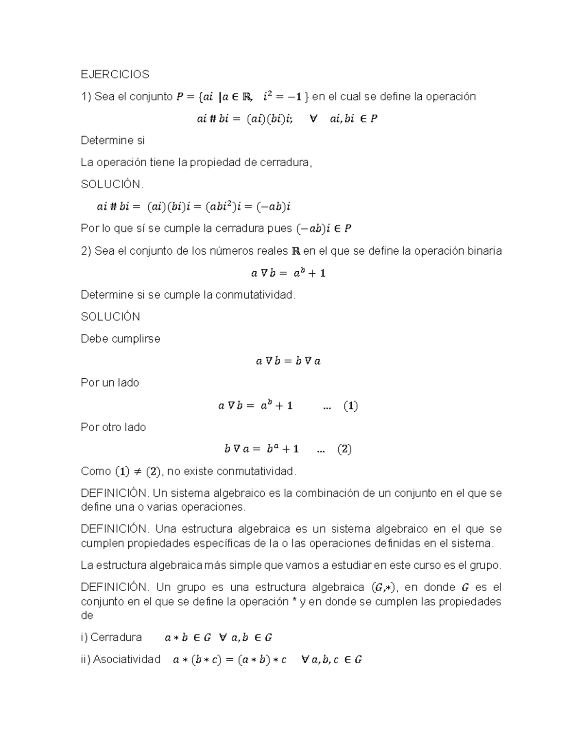 Tema 1 Algebra lineal - EJERCICIOS Sea el conjunto 𝑃 ൌ ሼ𝑎𝑖 |𝑎 ∈ ℝ, 𝑖ଶ ൌ ...