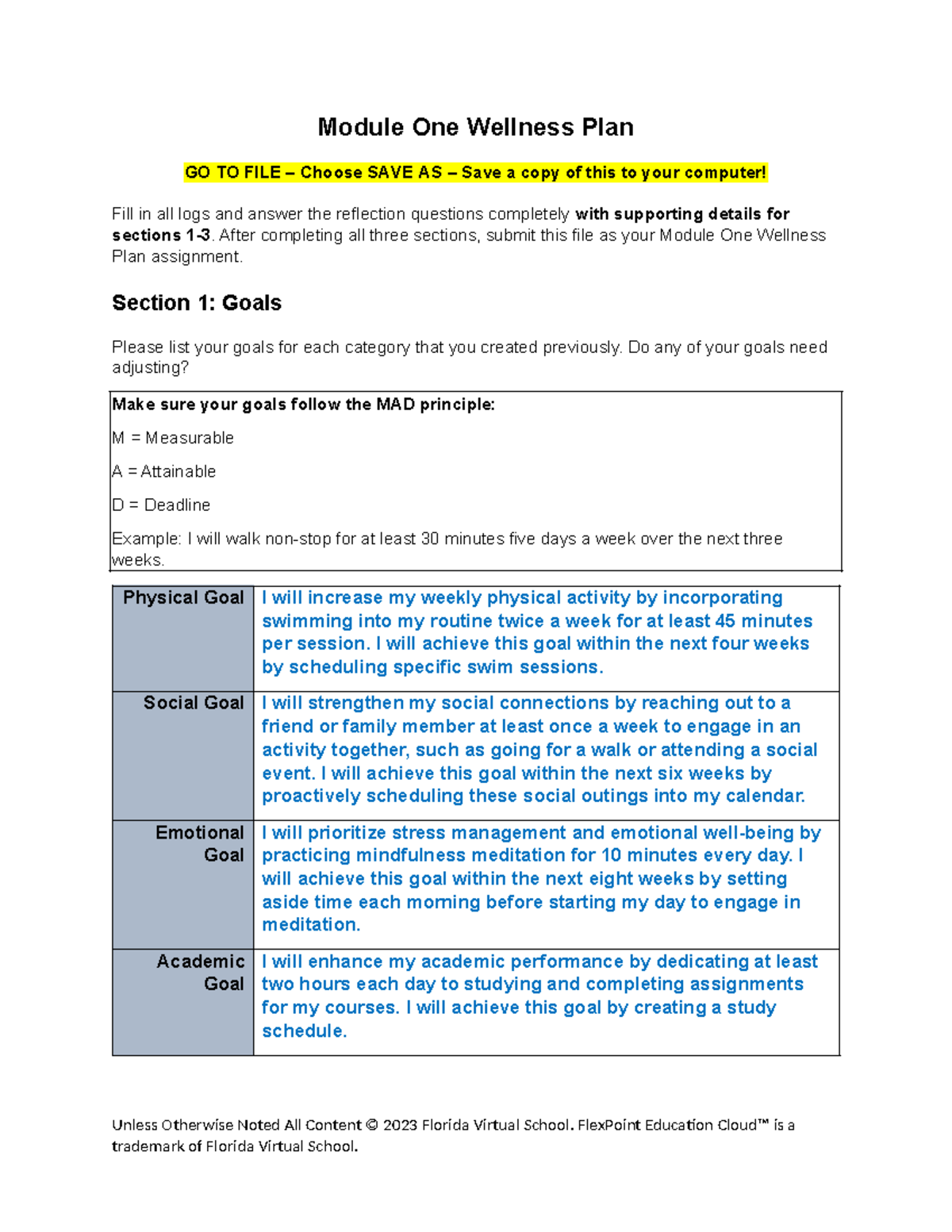 Module one wellness plan - Module One Wellness Plan GO TO FILE – Choose ...