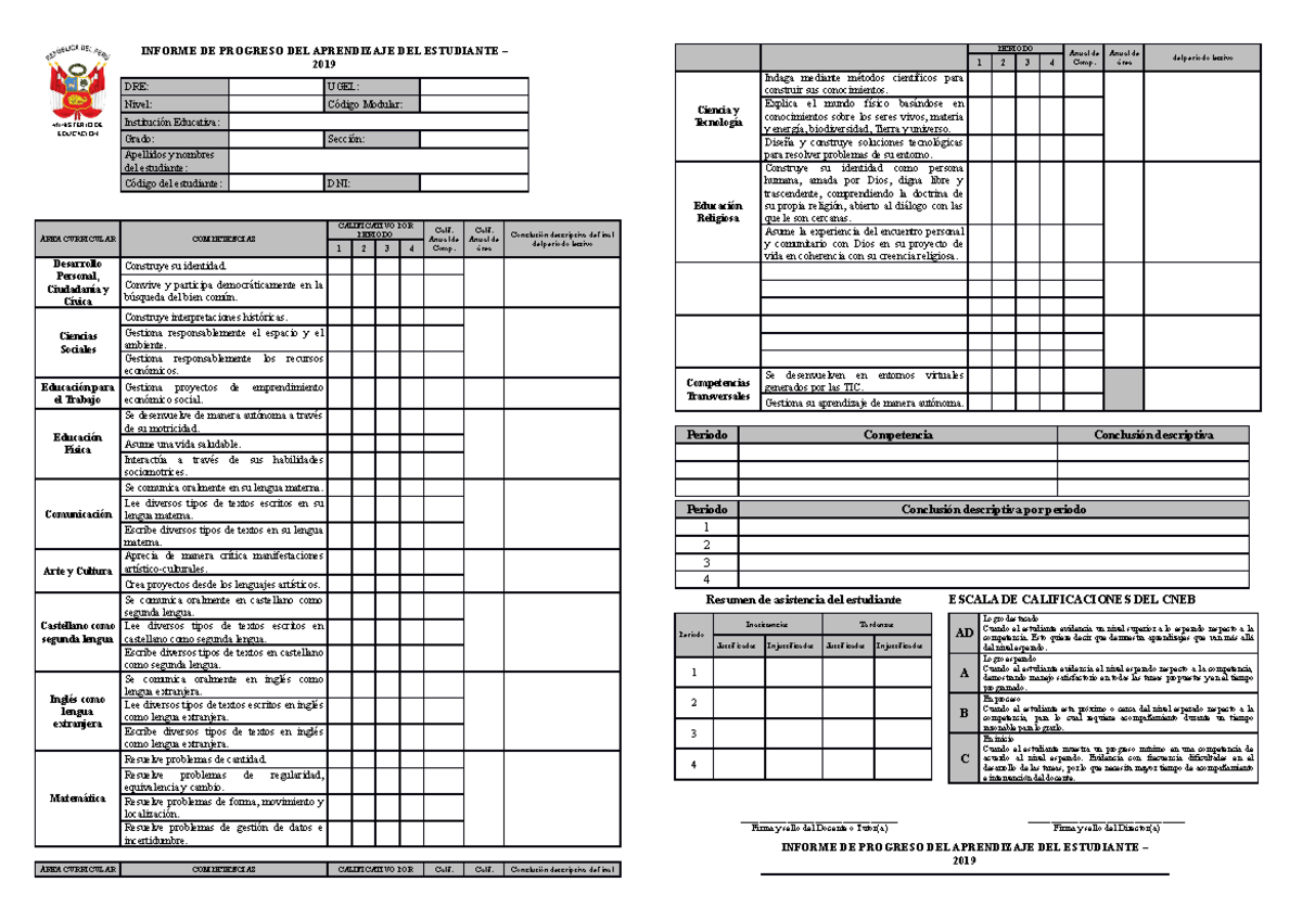 - Modelo de Boleta de Notas 2020 - MINISTERIO DE EDUCACIÓN INFORME DE ...