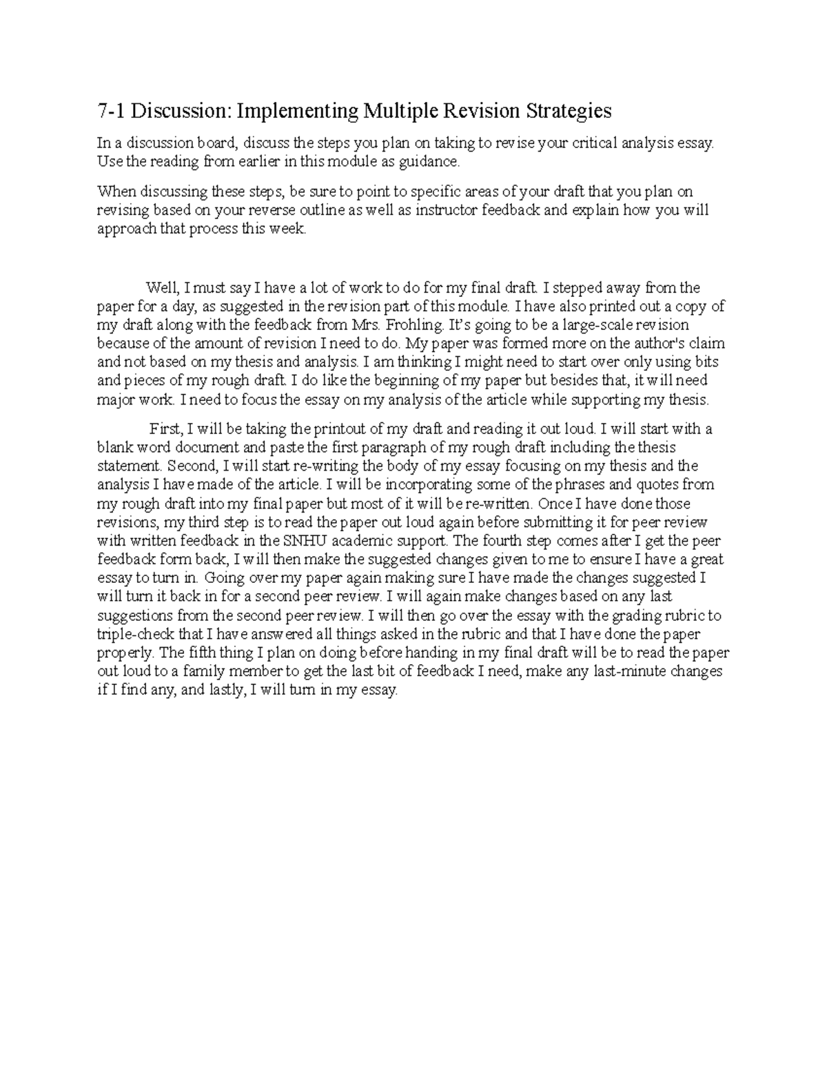 ENG 122 7-1 Discussion Implementing Multiple Revision Strategies - 7-1 ...