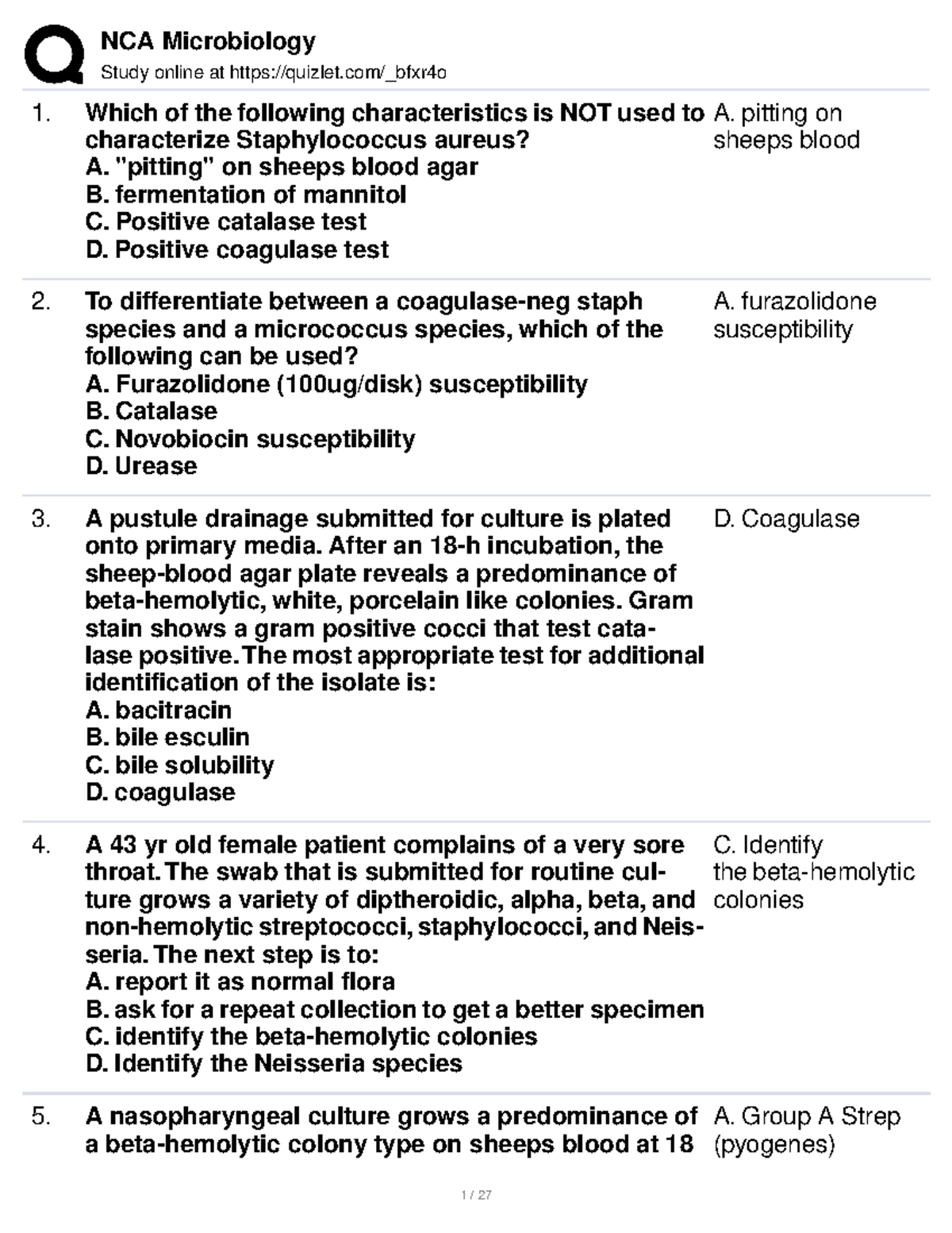 NCA-bacte - Board Review Questionnaire - Study online at quizlet ...