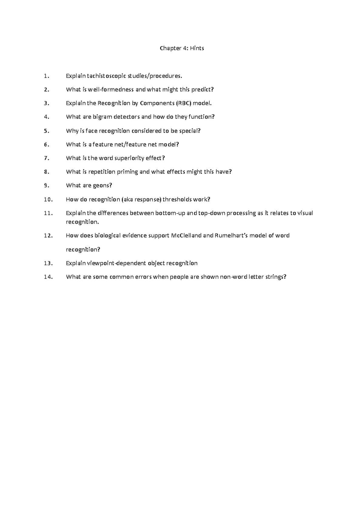 Chaper 4 Hints - Chapter 4: Hints Explain tachistoscopic studies ...