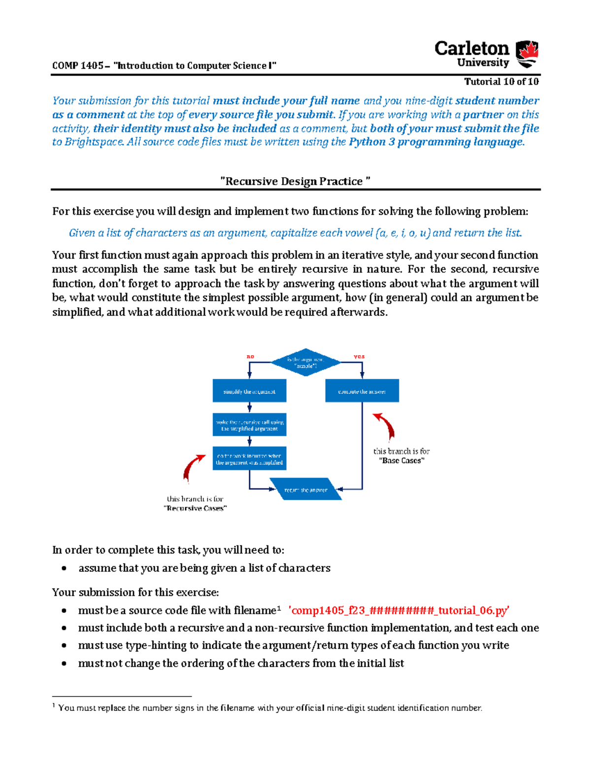 COMP 1405 - Tutorial 10 of 10 - Specification - COMP 1405 − "Introduction to Computer Science ...